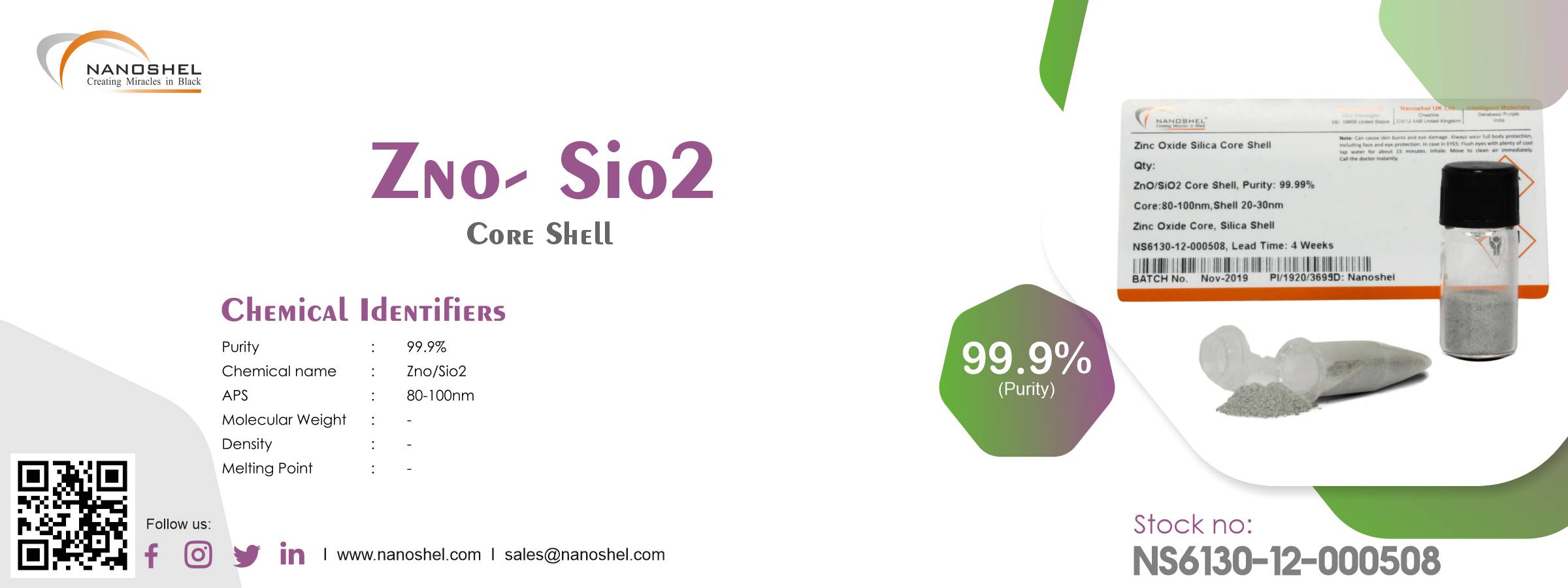 ZnO SiO2 Core Shell Nanoparticles Less Price Fast Delivery